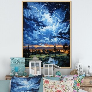 Designart "Lightning Lightning Dance Pastoral" Lightning Framed Wall ...