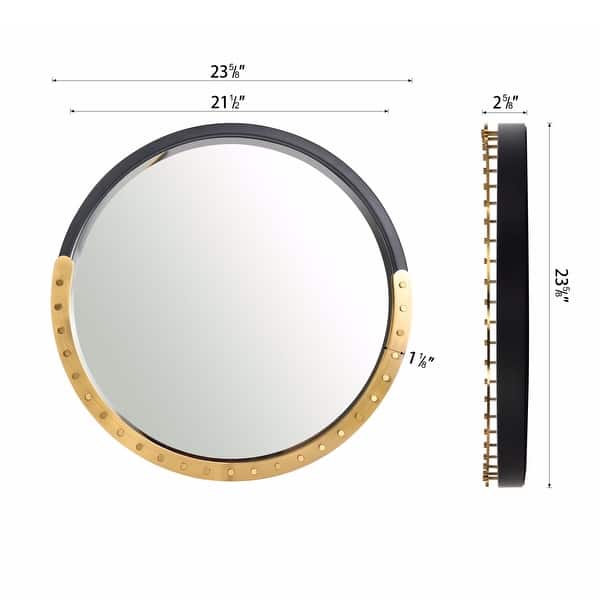 MacLuu Round Industrial Wall Mirror with Metal Rivet Decor - Gold/Black ...