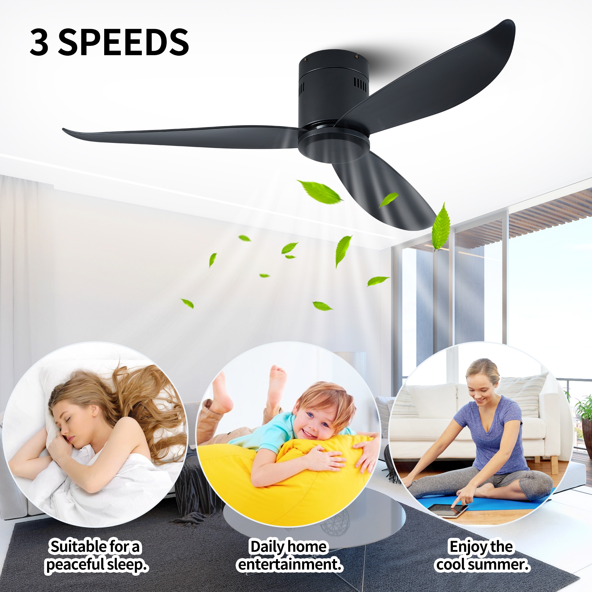52 Low Profile Ceiling Fan No Light Black Flush Mount Ceiling Fans Without Lights Bed Bath