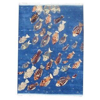 Wahi Rugs Hand Knotted Natural Coastal Fish Design 5'0"x8'0" - Bed Bath ...