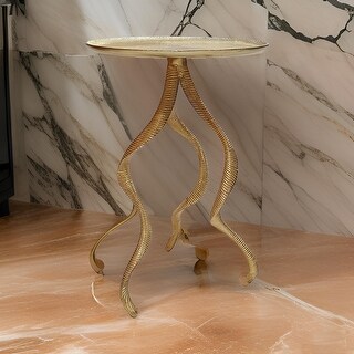 24 Inch Accent Side Table, Antler Base Design, Ribbed Top, Aluminium ...
