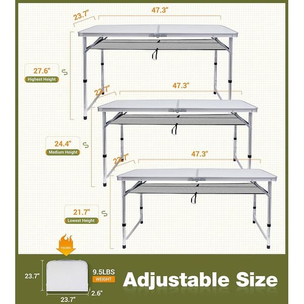 Card Table, Small Table, Folding Table, Adjustable 3-Level Heights ...