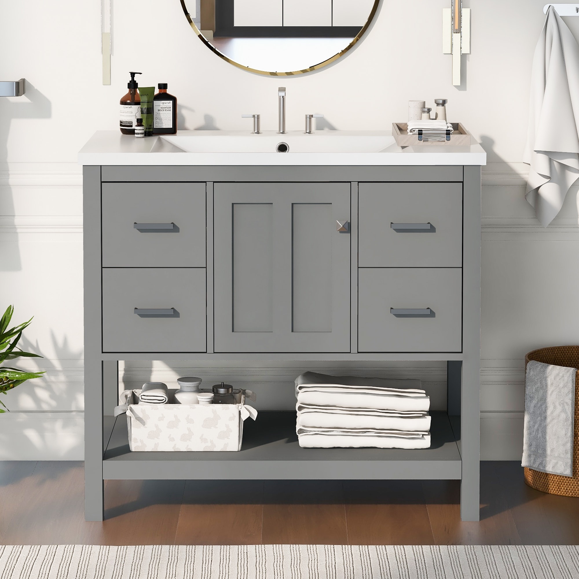30''/36'' Bathroom Vanity with Sink, Modern Bathroom Storage Cabinet w ...