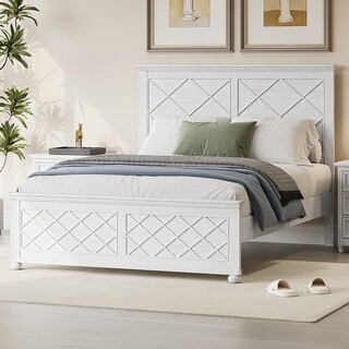 Solid Wood King Size Platform Bed Frame,Vintage & Farmhouse Design ...