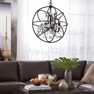 Antique Bronze 4-Light Globe Sphere Orb Cage Chandelier with Crystals ...