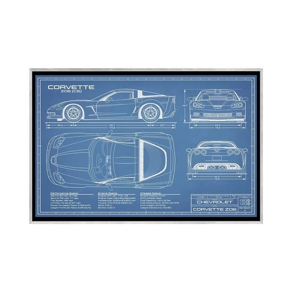 iCanvas "Corvette (C6) Z06 Blueprint" by Action Blueprints Framed - Bed ...