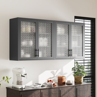 Wall Mounted Cabinet Table-Top Storage Cabinet with Hazy Glass Doors ...