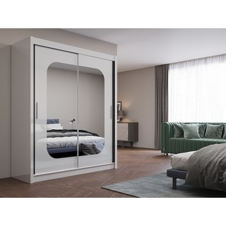 Marika Rounded Mirror Wardrobe Armoire with Modular Interior - 59" Wide ...