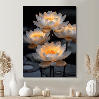 Designart "White Yellow Lotus Reflections Photo I" Lotus Canvas Wall ...