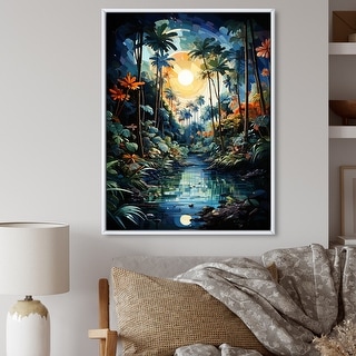 Designart "Green Palm Trees Pointillism III" Palms & Palm Trees Framed ...