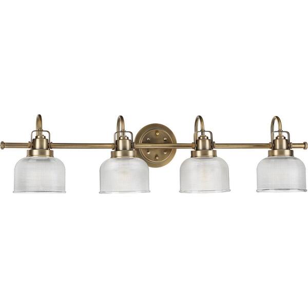 Archie Collection 4-Light Vintage Brass Clear Double Prismatic Glass ...