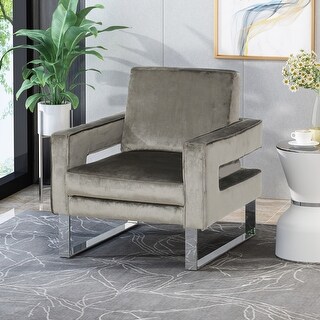 Modern 29.75" Velvet Upholstered Arm Chair with Stainless Steel Legs ...