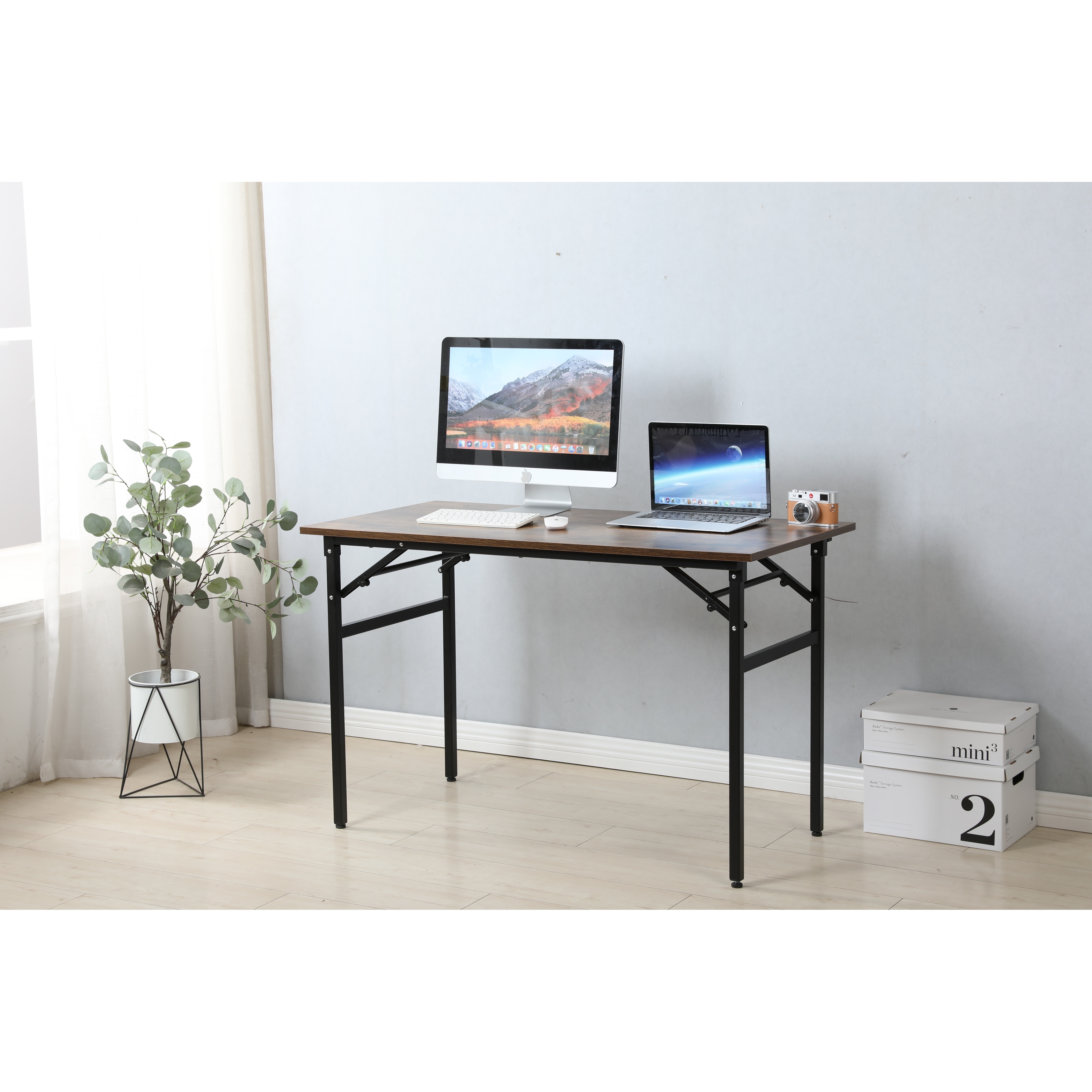 Folding Table Desk Black Computer Workstation No Install - On Sale ...