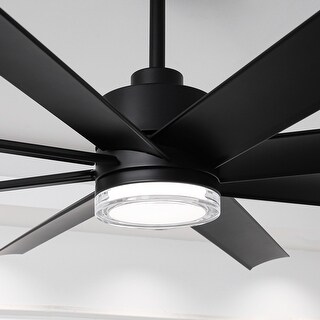 72" Modern Black Large Smart Ceiling Fan with Light and Remote, App ...