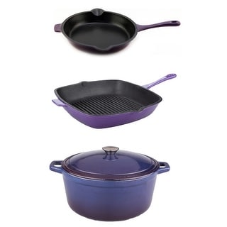 BergHOFF Neo 4pc Cast Iron Cookware Set, Grill Pan, Fry Pan & Oval ...