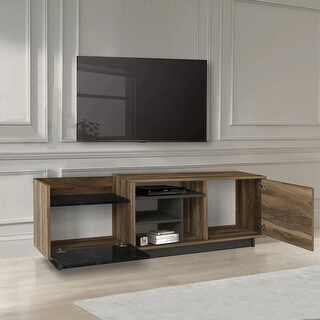 71 Inch Wooden TV Console Cabinet, 2 Doors, 4 Open Compartments, Walnut ...