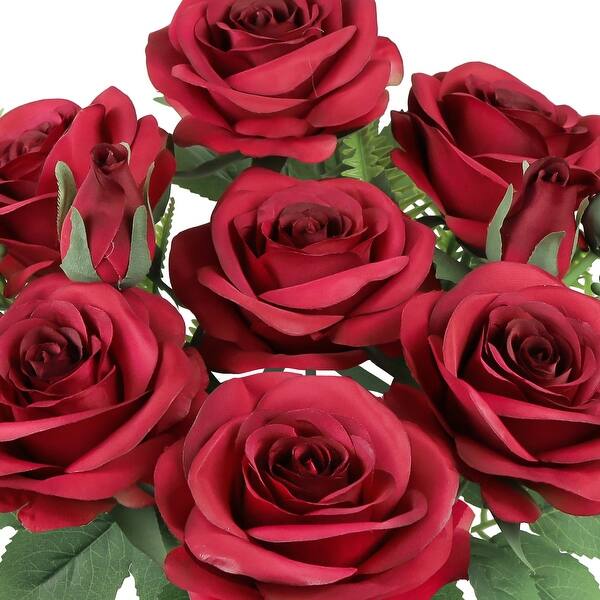 Set of 2 Red Artifcial Rose Flower Stem Bush Bouquet 18in - 18" L x 10 ...