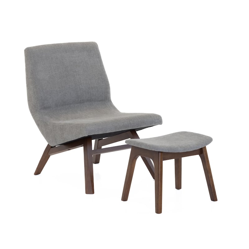 Modrest Whitney Modern Blue & Walnut Accent Chair & Ottoman - Overstock ...