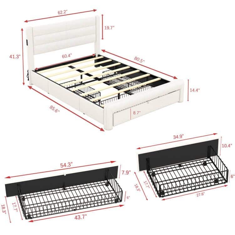 Modern Pu Platform Bed Queen Bed Frame With Usb Ports And 3 Storage Drawers Bed Bath And Beyond