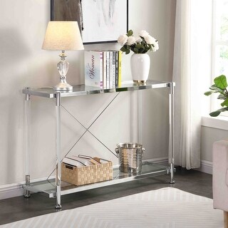 43.31'' Chrome Console Tables Entryway Table Sofa Table with Shelf ...