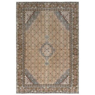 Shahbanu Rugs Walnut Brown Old Persian Tabriz Cropped Thin Distressed ...