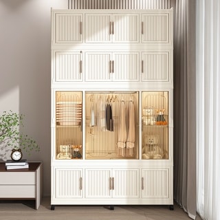 Portable Wardrobe Closet Storage Organizer Movable Wardrobe with 17 ...