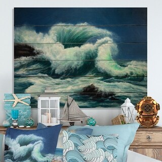 Designart 'Wild Blue Ocean Waves VIII' Nautical & Coastal Wood Wall Art ...