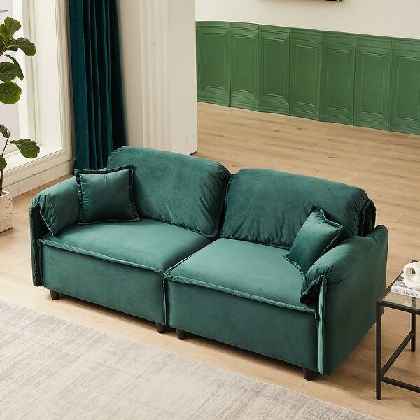 Modern Cloud Style Upholstered Sofa with Soft Angled Arms, 3 Seat Green ...