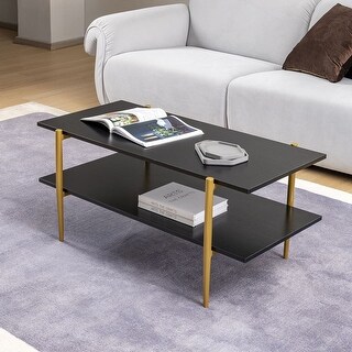 Coffee Table for Living Room, 2-Tier Black Rectangle Coffee Table with Sturdy Carbon Steel Legs ...