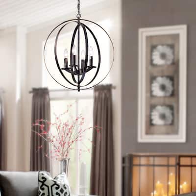 Antique Bronze 4-Light Globe Sphere Orb Cage Chandelier - Overstock ...