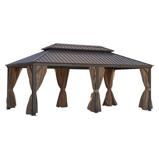Outdoor Steel Canopy Gazebo with 2-Tiered Roof, 12ft x 20ft Gazebo with ...