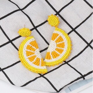 Yellow Beaded Lemon Wedge Earrings - Bed Bath & Beyond - 41388957