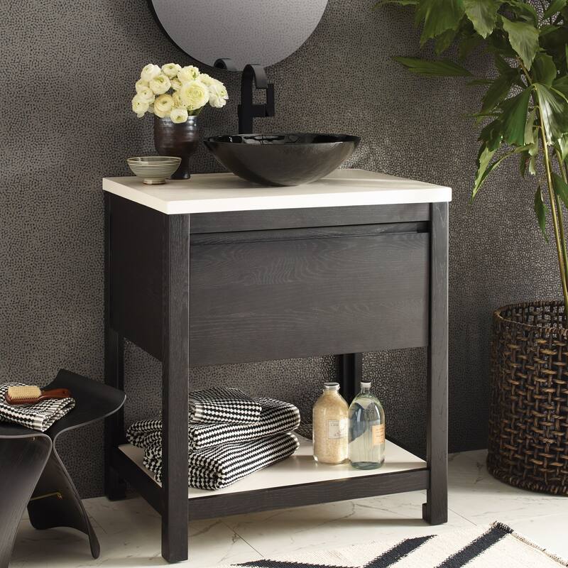 Solace Oak Vanity with Concrete Shelf (Base Only) - Overstock - 31578216