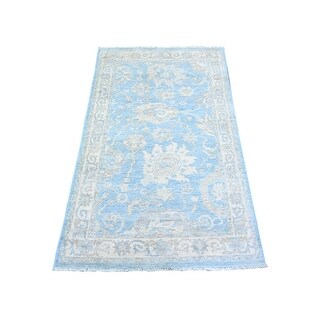 Shahbanu Rugs Carolina Blue, Finer Peshawar with Faded Colors, Pure ...