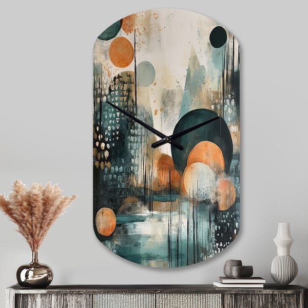 Green And Brown Artistic Liberation III - Boho Feather Large Wall Clock ...