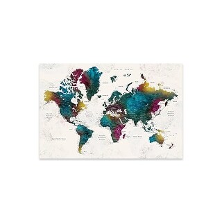 Charleena Detailed Watercolor World Map With Cities Print On Acrylic ...