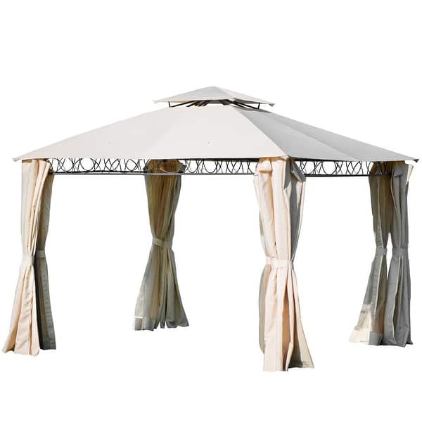 10.6x10.6ft Grill Canopy BBQ Gazebo Tent With Curtain Beige - Bed Bath ...