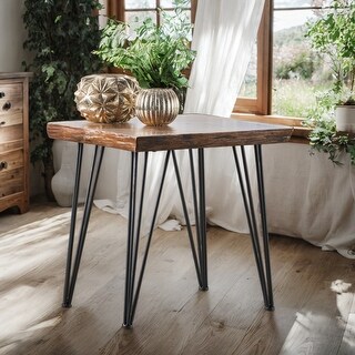 Rustic Faux Live Edge End Table with Firwood Top & Iron Legs - Natural ...