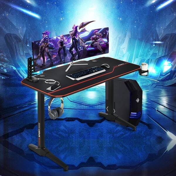 Costway 55'' Gaming Desk T-Shaped Computer Desk w/Full Desk Mouse - Bed ...