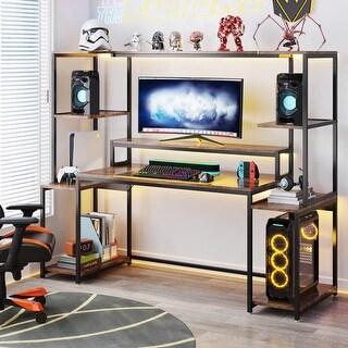 70 -inch length Gaming Table with Hutch and Shelf, Modern Ergonomic ...