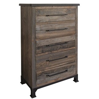 Amy 54 Inch Tall Dresser Chest, Pine Wood, 2 Tone Brown, Gray, Wrought ...