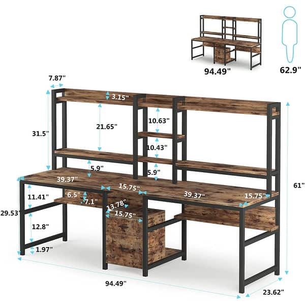 94.5 inch Double Computer Desk Two Person Desk Extra Long Office Desk ...