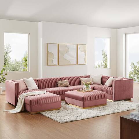 Sanguine Channel Tufted Performance Velvet 6-Piece Modular Sectional ...