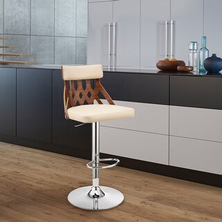 Angelo Adjustable Swivel Cream Faux Leather & Walnut Wood Bar Stool ...