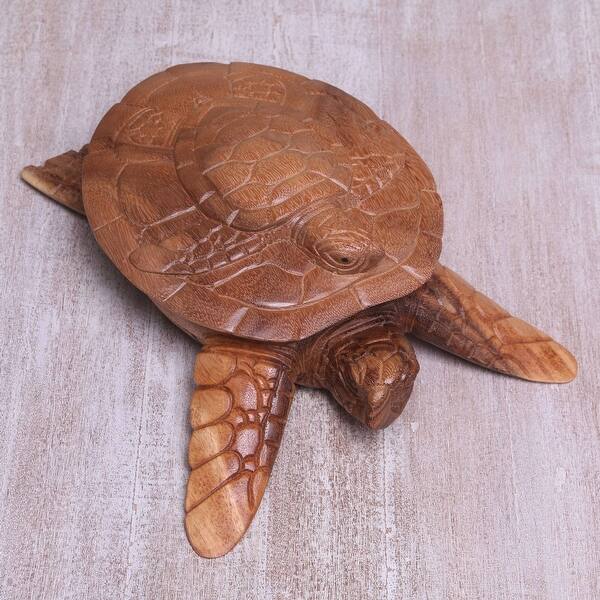 Handmade Turtle Secret Decorative wood box (Indonesia) - 4.1" H x 9.75 ...