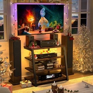 4-Tier Wooden AV Component Media Stand Stereo Cabinet with Power ...