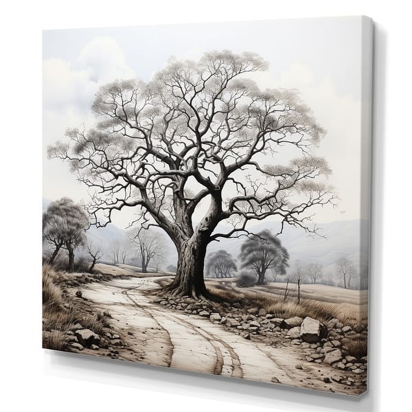 Designart "White Grey Tree Serenity In Ash I" Landscapes Wall Decor ...