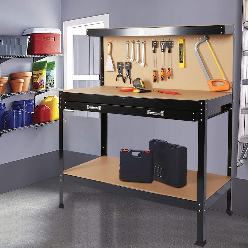 Wood Work Benches with Tool Storage - Overstock - 37544949