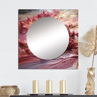 Designart "Pink Liquid Gold Harmony" Abstract Shapes Wall Mirror ...