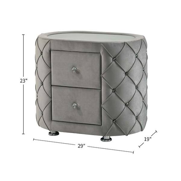 2 Drawers Velvet Upholstered Nightstand with Button Tufting Design in ...